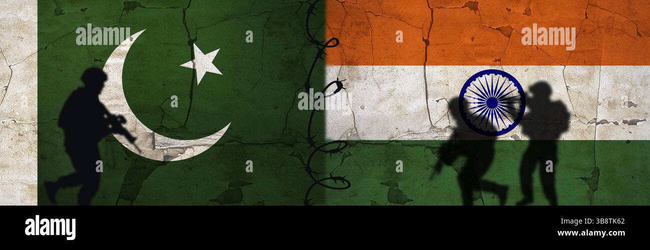 Conflict between India and Pakistan concept. Political tension between ...
