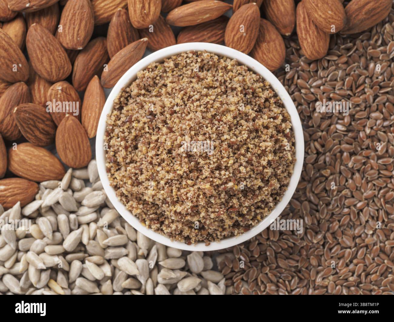 Homemade LSA mix in plate - Linseed or flax seeds, Sunflower seeds and ...