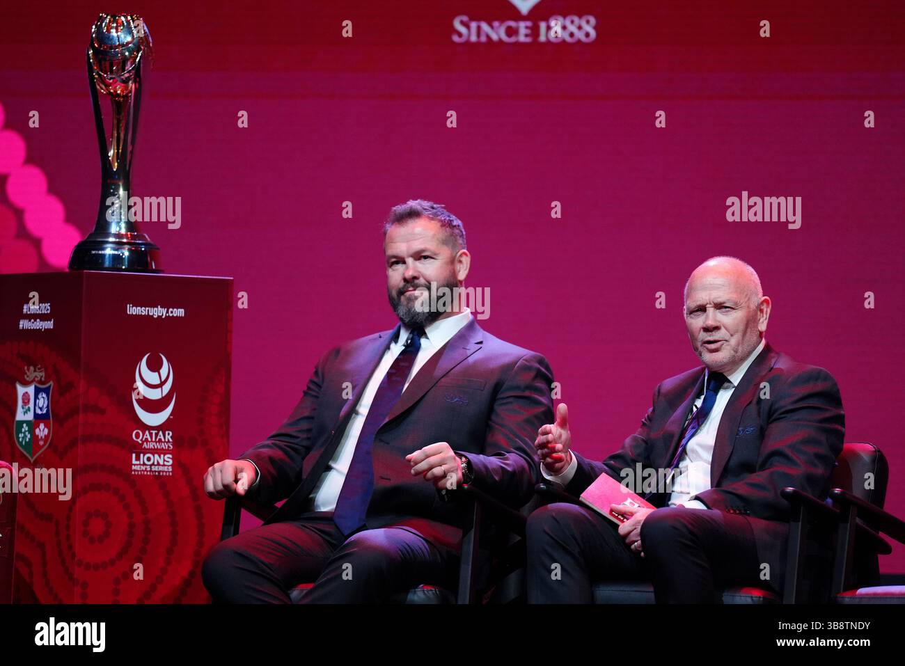 British and Irish Lions head coach Andy Farrell (left) and Chair and ...