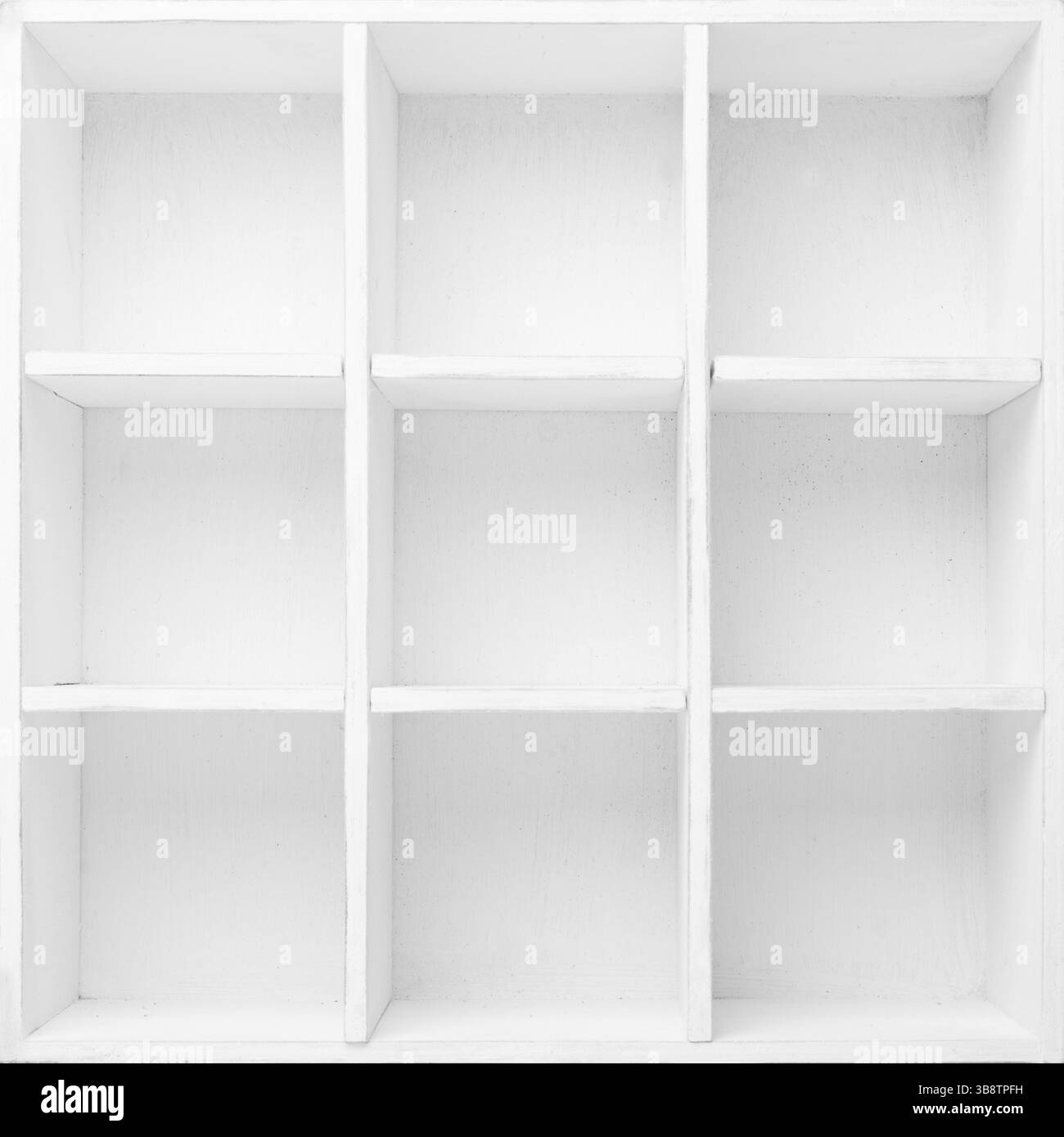 Empty Shelves in the white wooden rack Stock Photo - Alamy
