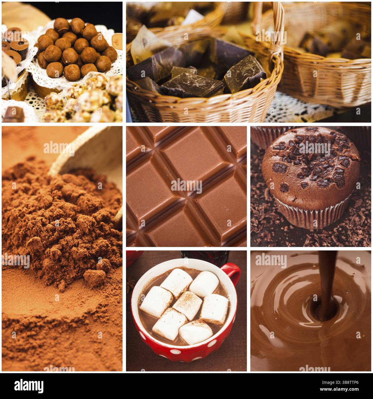 Chocolate collage from seven photos. Different choco Stock Photo - Alamy