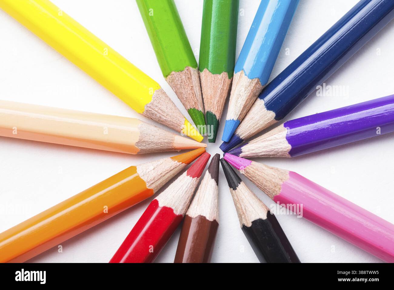 Rainbow color pencils set round isolated on white Stock Photo - Alamy