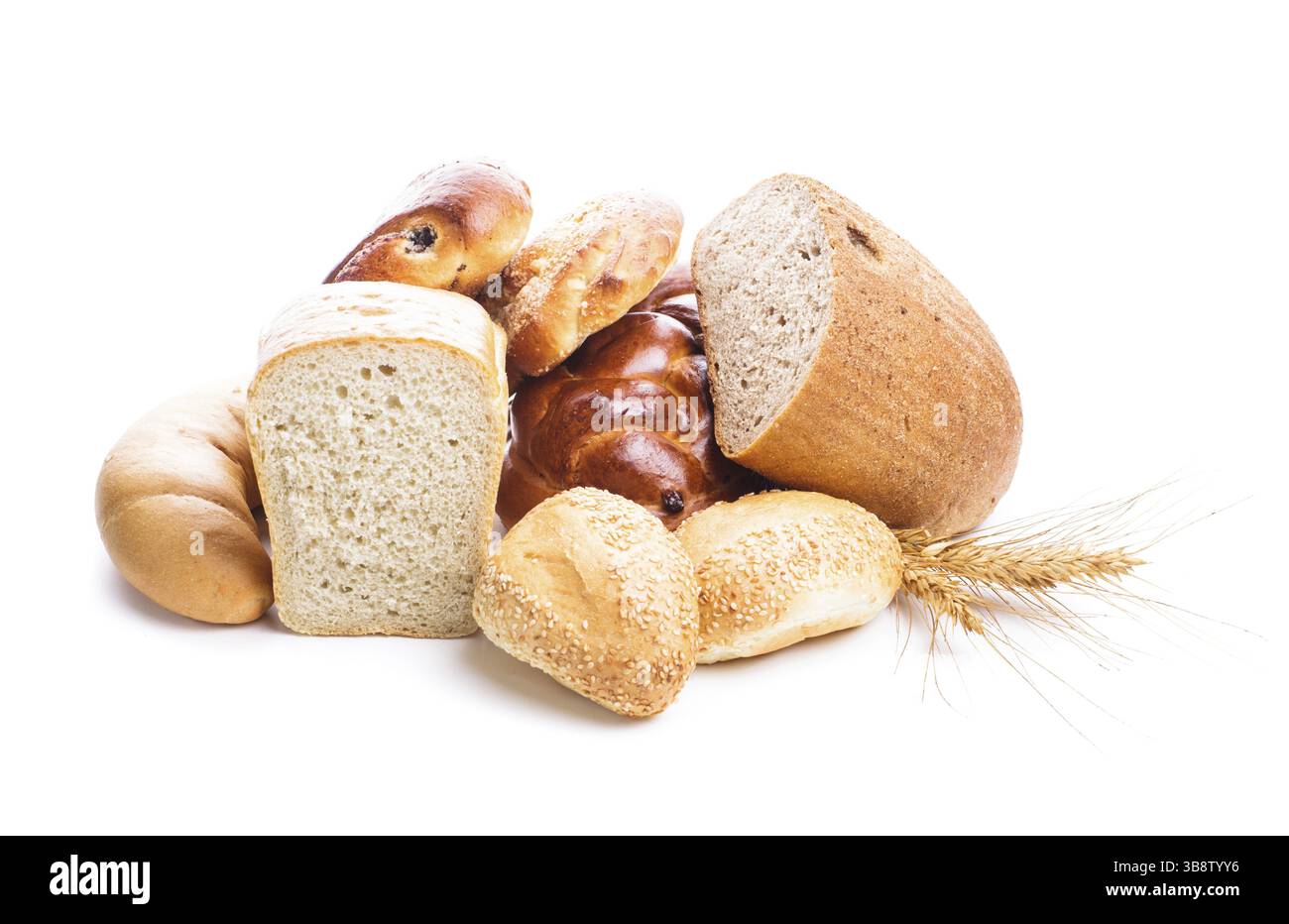 Different types of breads and buns isolated on white Stock Photo - Alamy