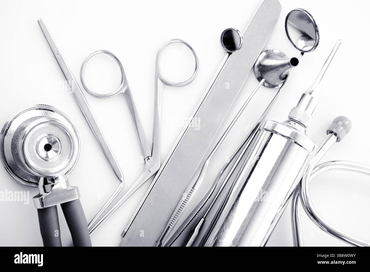 Medical instruments for ENT doctor on white Stock Photo - Alamy