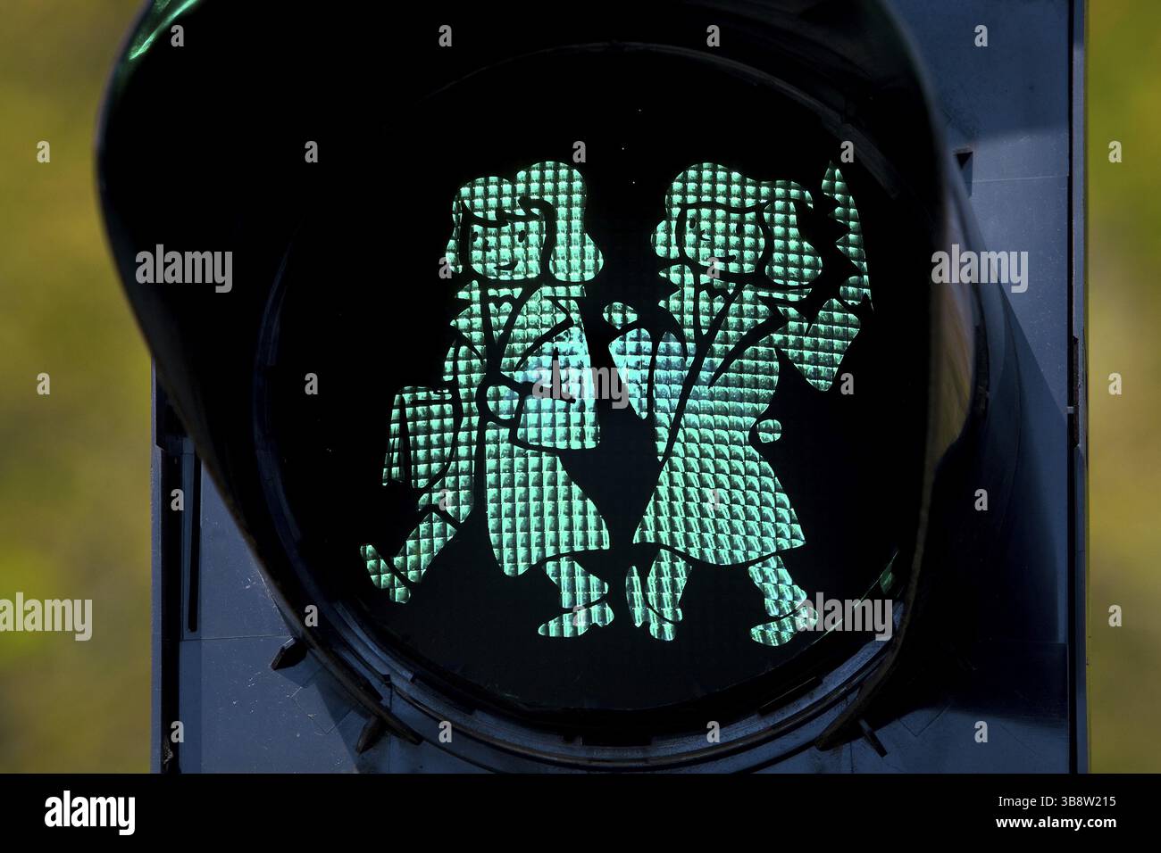 Pedestrian traffic light with green Brothers Grimm Ampelmaennchen ...