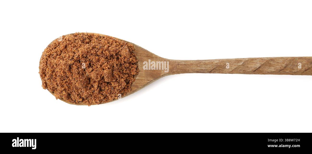 Superfood. Nutmeg powder isolated on white, top view Stock Photo - Alamy
