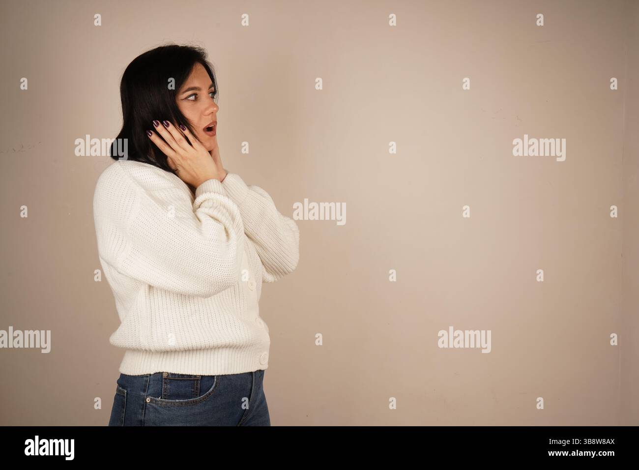 The interesting facial expression conveys a moment of surprise. The ...