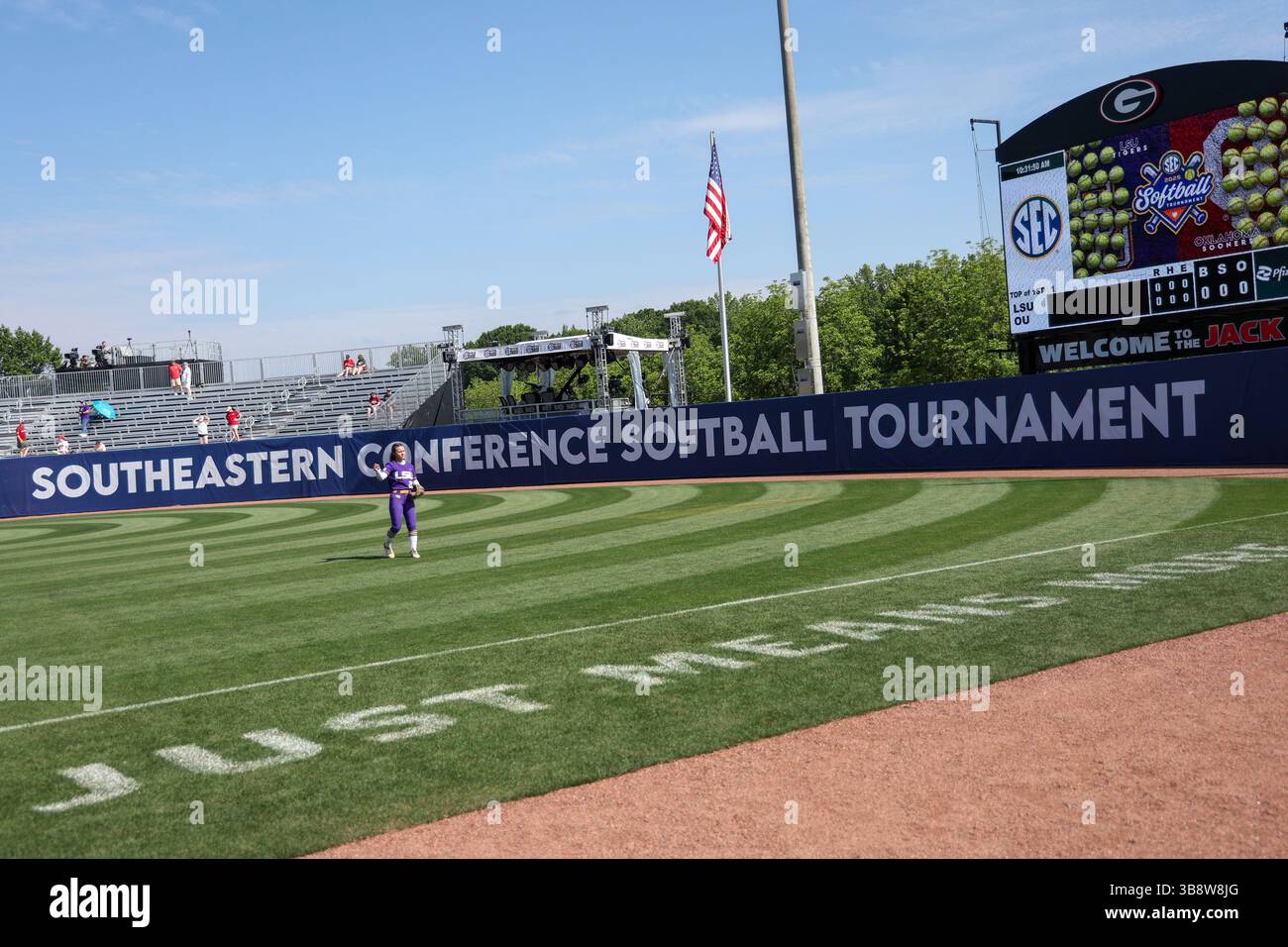 ATHENS, GA - MAY 08: The outfield wall displays the Southeastern ...