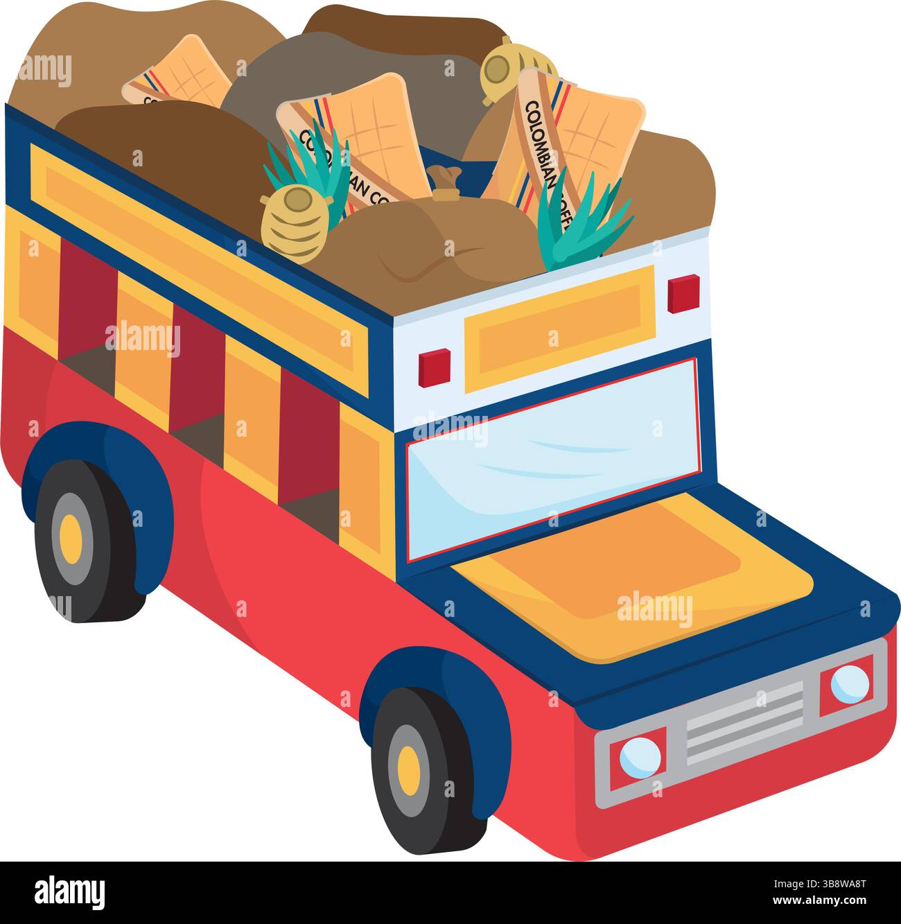 Chiva truck loaded with goods. Vector illustration Stock Vector Image ...