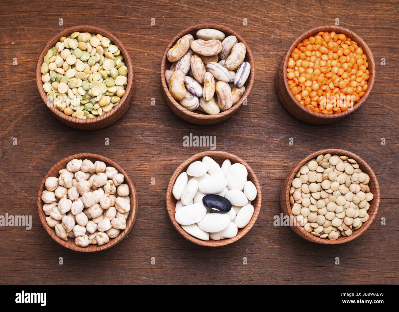 Different types of beans in wooden bowls Stock Photo - Alamy