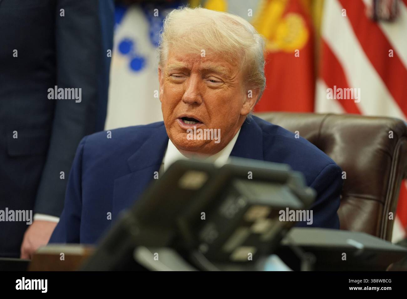 President Donald Trump speaks on the phone to Britian's Prime Minister ...