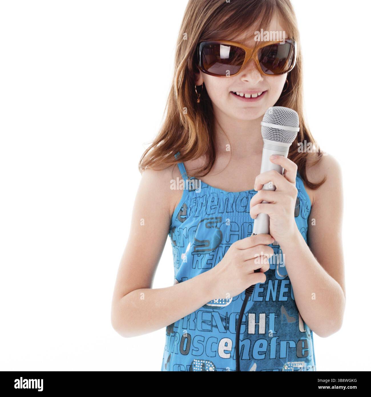 Girl are singing a song. Isolated on white Stock Photo - Alamy