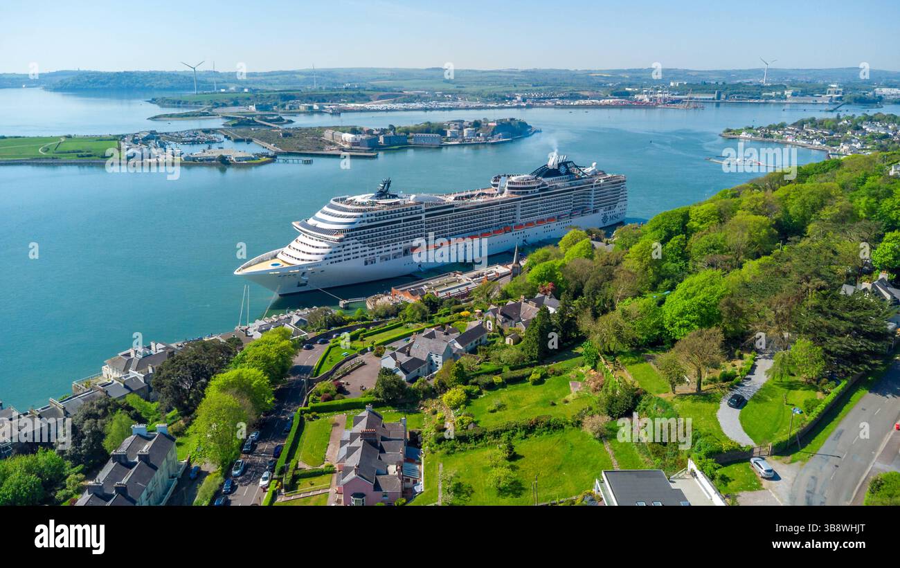 Cobh, Iceland - 01 May 2025: The MSC Preziosa is moored in the port of Cobh on the south coast ...