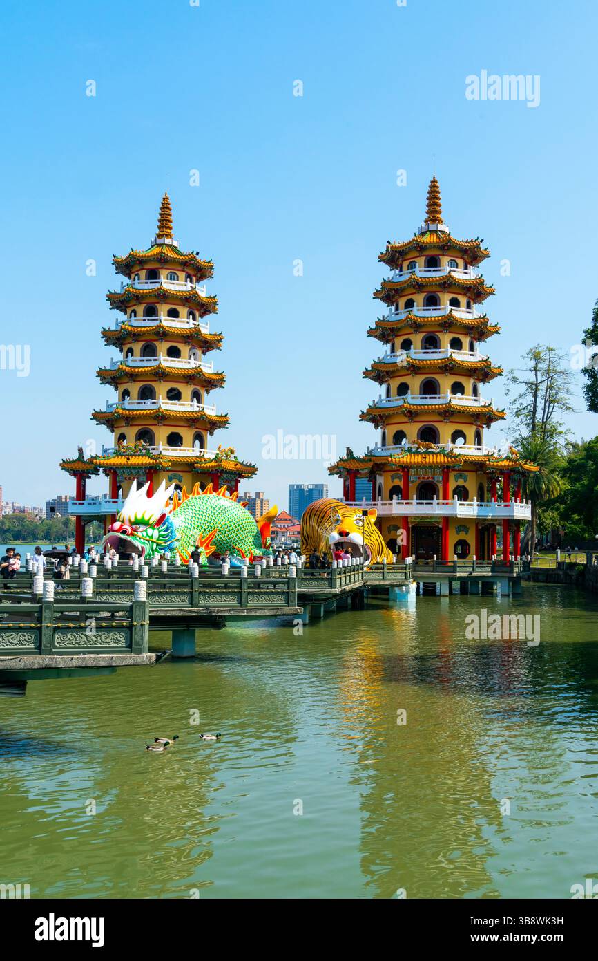 The Dragon tower and Tiger tower. Dragon and Tiger Pagodas is a temple ...