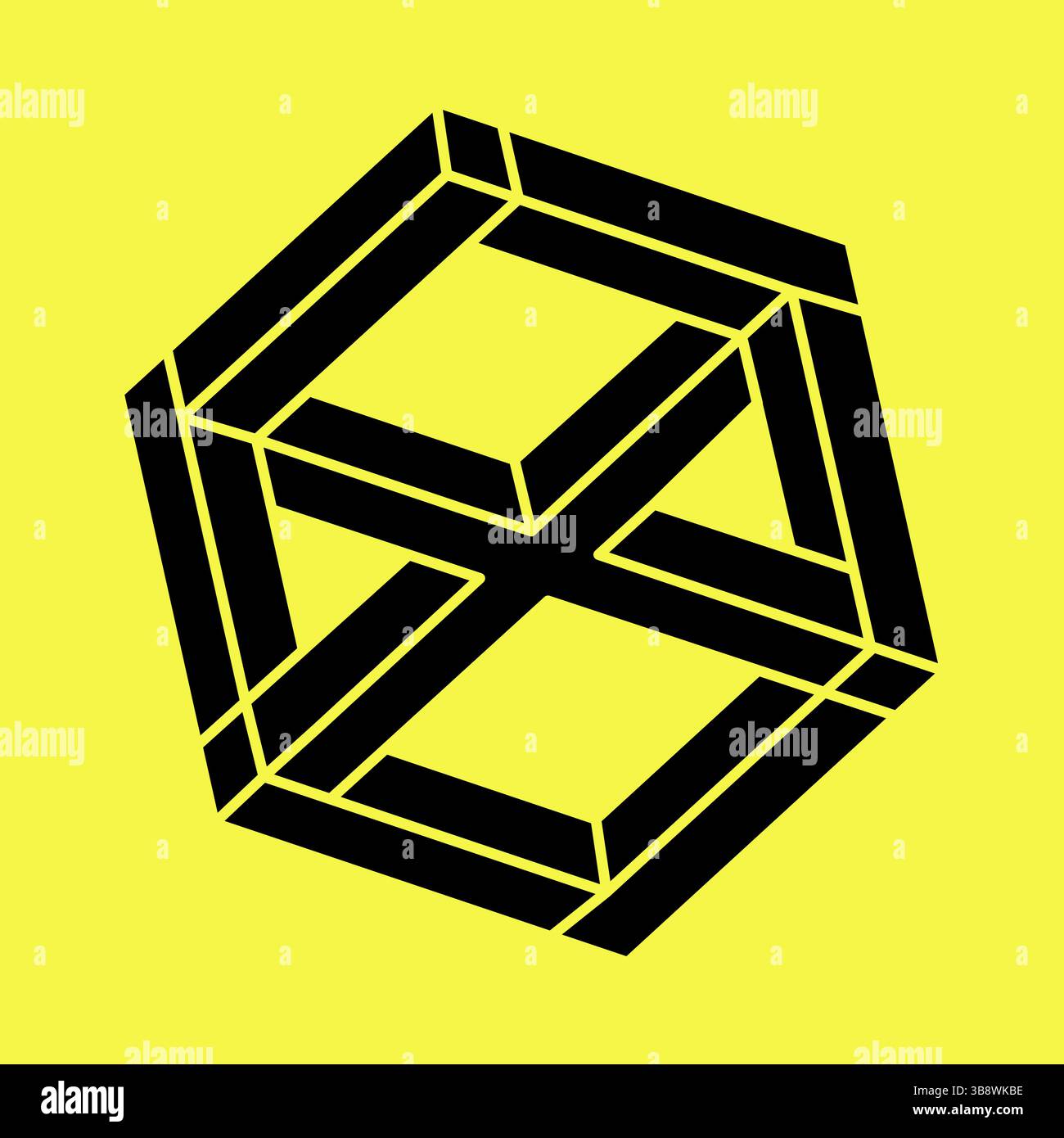 Impossible cube. Escher style. Line design. Impossible shapes. Optical illusion object. Optical ...