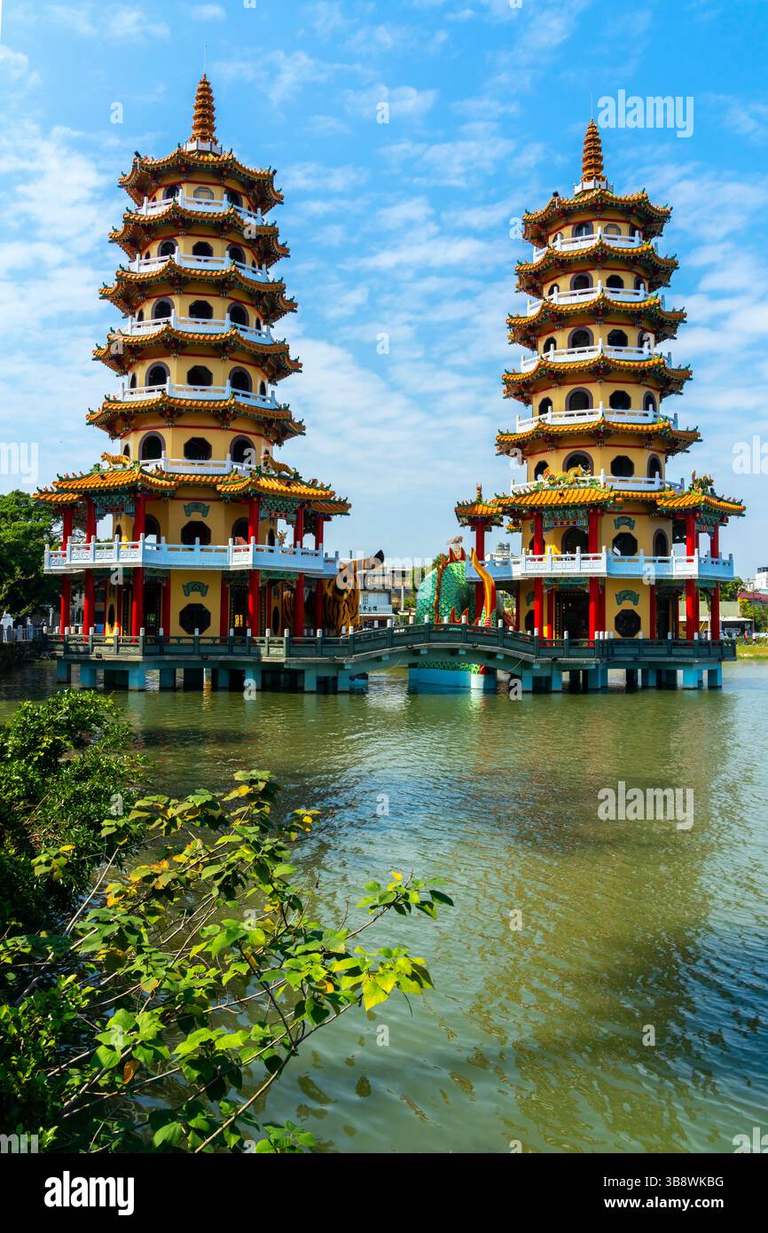 The Dragon tower and Tiger tower. Dragon and Tiger Pagodas is a temple ...