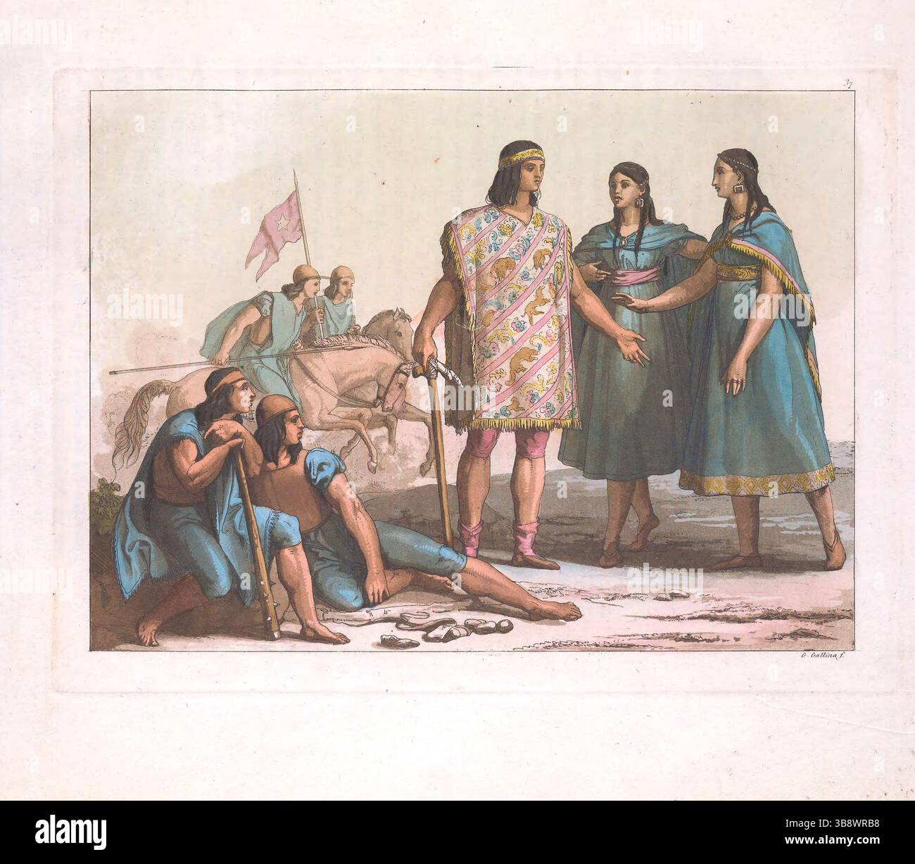 The Araucans. Vintage Lithograph of South American colonial history, by ...