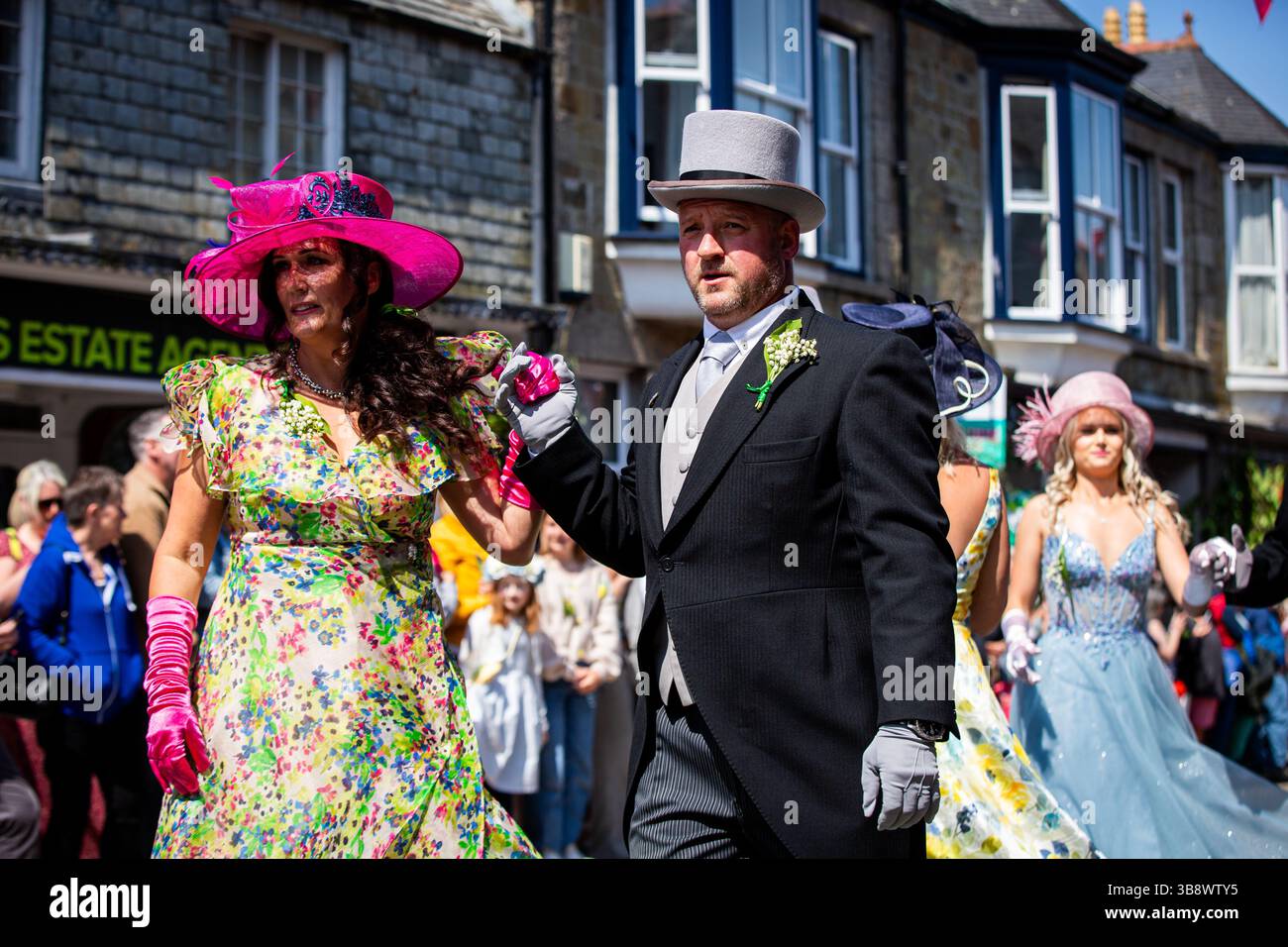 Helston, UK. 8th May, 2025. The town of Helston, Cornwall, celebrates ...