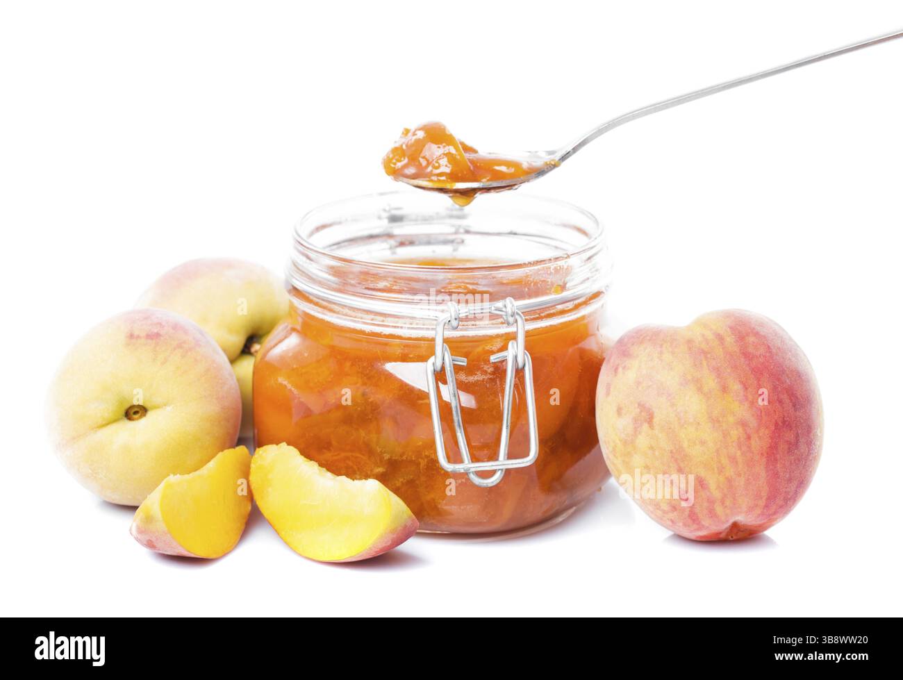 Homemade peach jam in Cut Out Stock Images & Pictures - Alamy