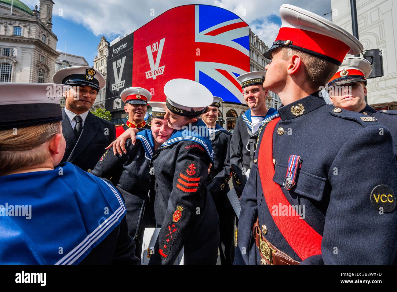 London, UK. 8th May, 2025. Cadets from the Royal Navy and Royal Marines ...