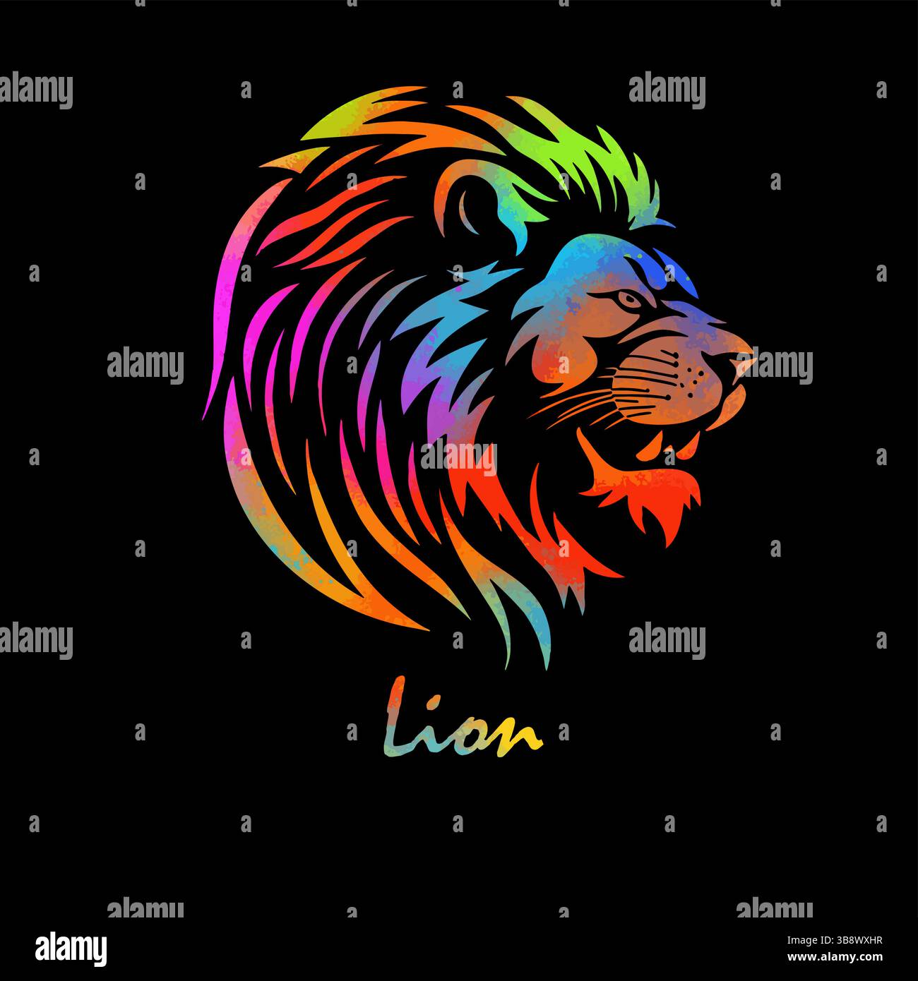 Lion colored head on black background. hand drawing. Not AI, Vector ...
