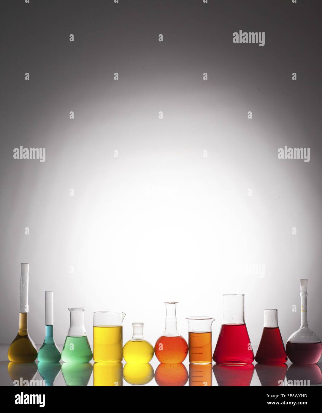 Laboratory glass with rainbow color liquids, chemistry still life Stock ...