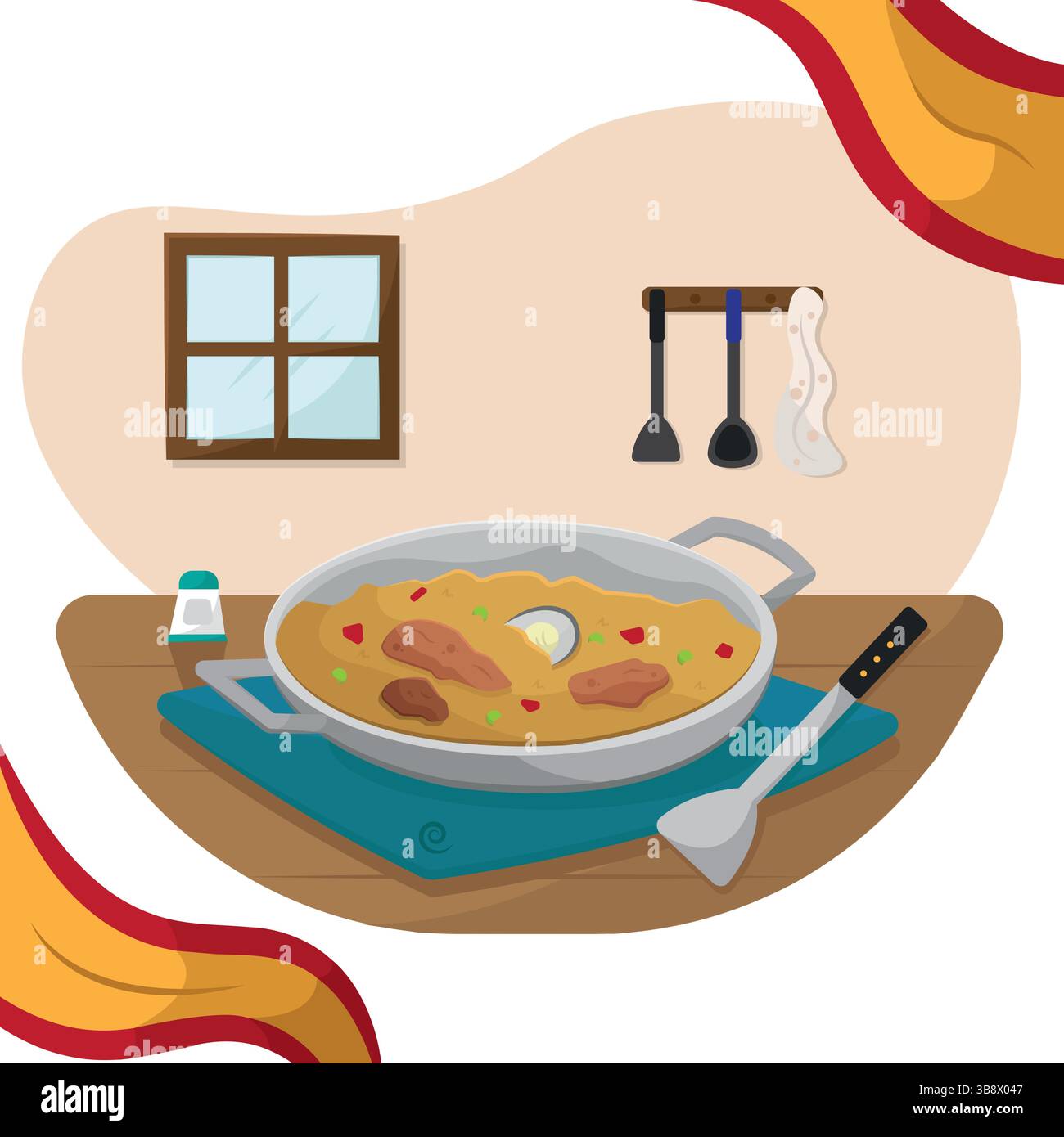 Traditional Spanish paella dish. Vector illustration Stock Vector Image ...