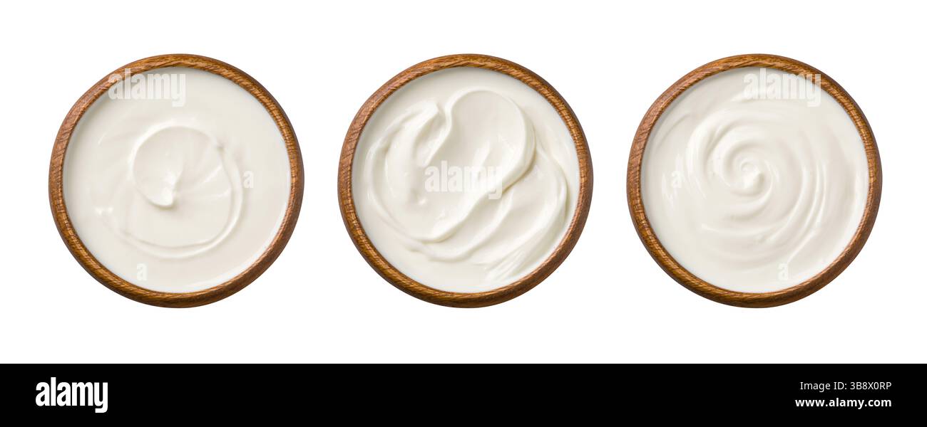 Top view of yogurt in bowl on white background. Healthy eating concept ...