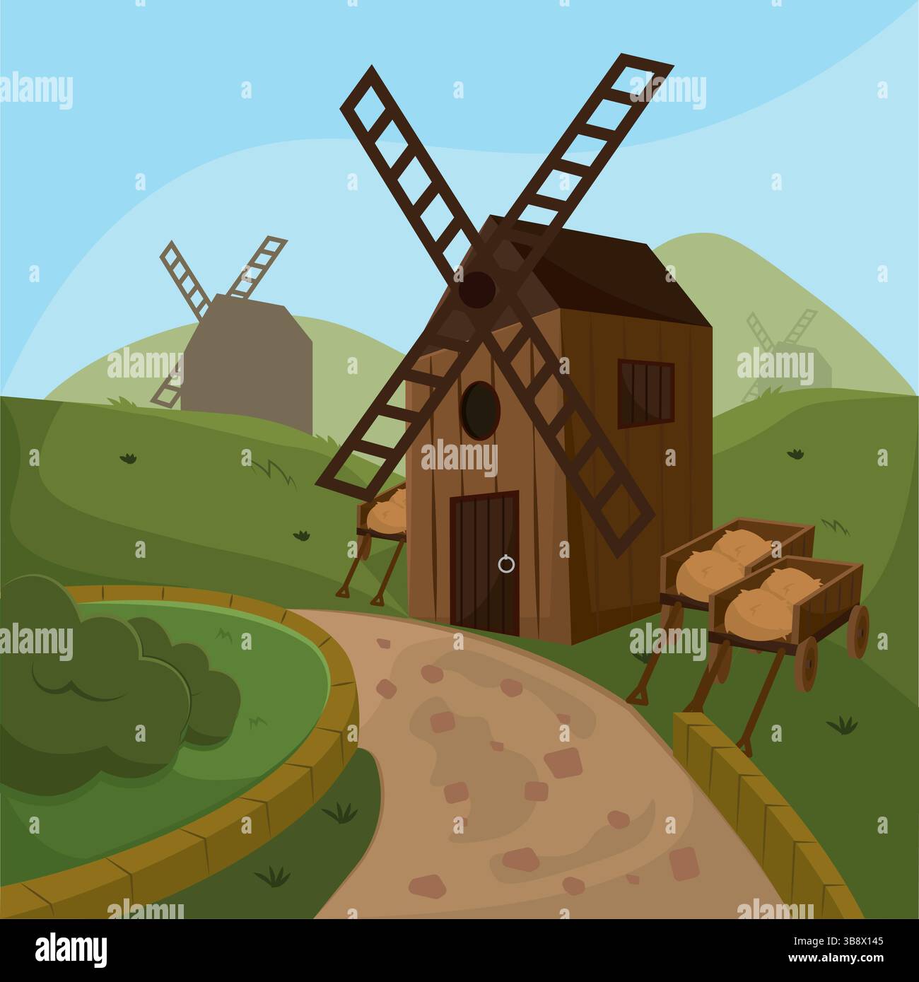 Wooden windmill and carts. Vector illustration Stock Vector Image & Art ...