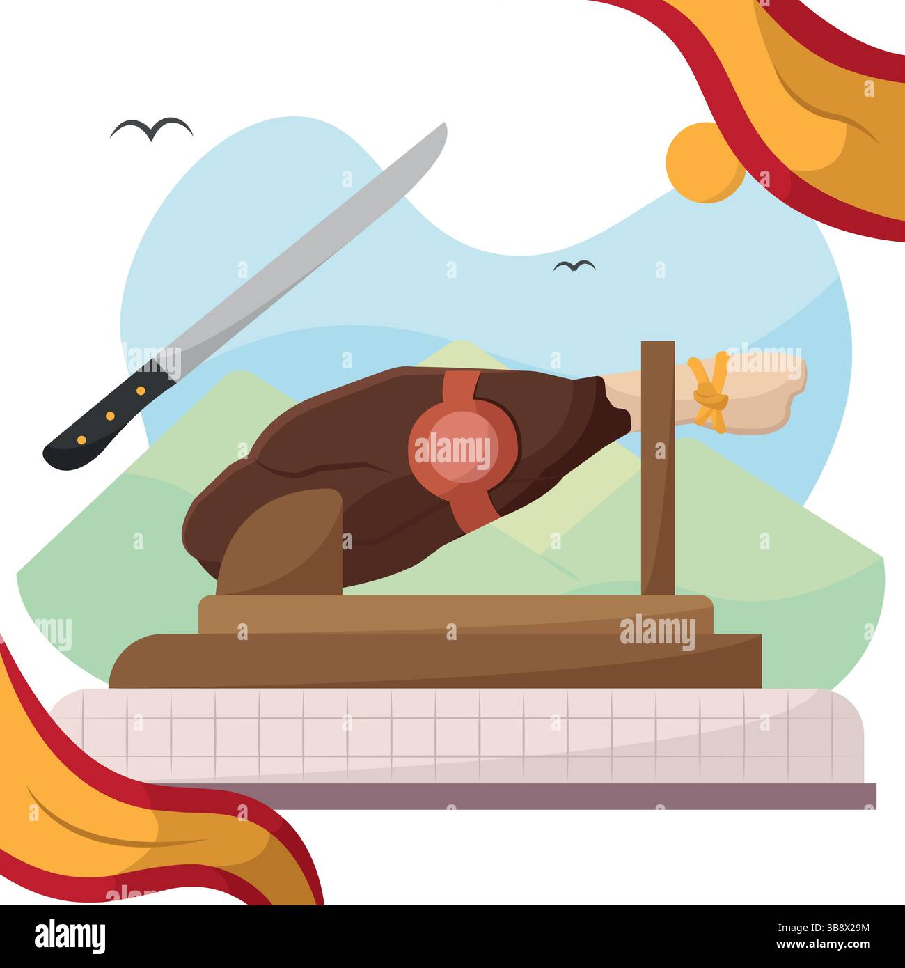 Spanish ham with slicing knife. Vector illustration Stock Vector Image ...