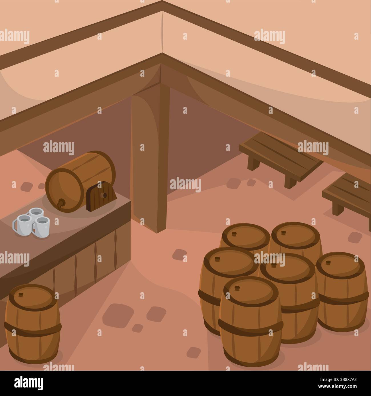 Medieval tavern with barrels. Vector illustration Stock Vector Image ...