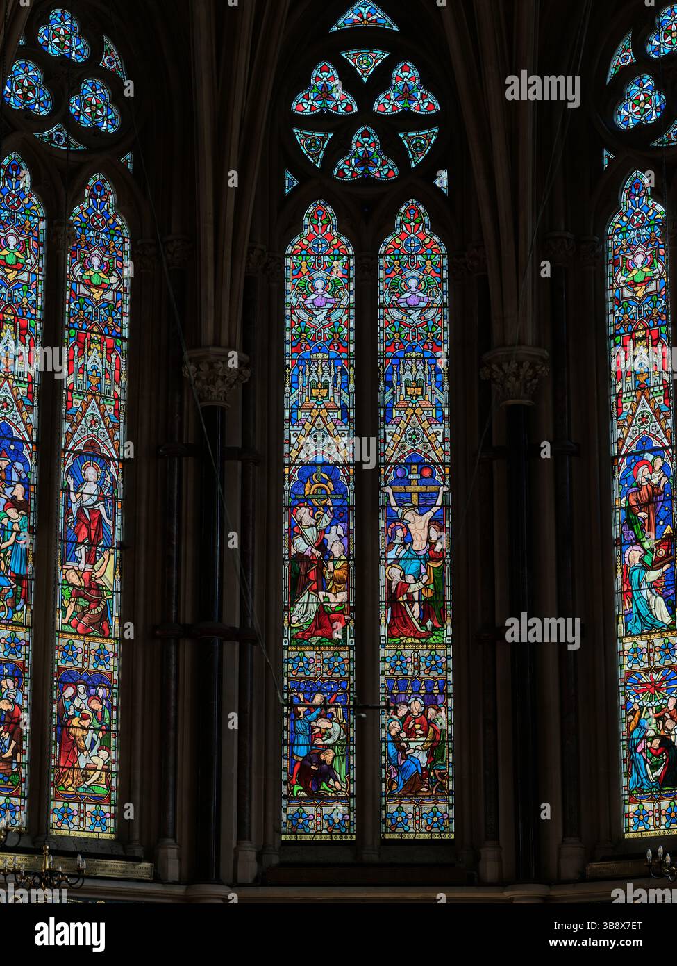 Stained glass window, featuring Jesus Christ, in the chapel at Exeter ...