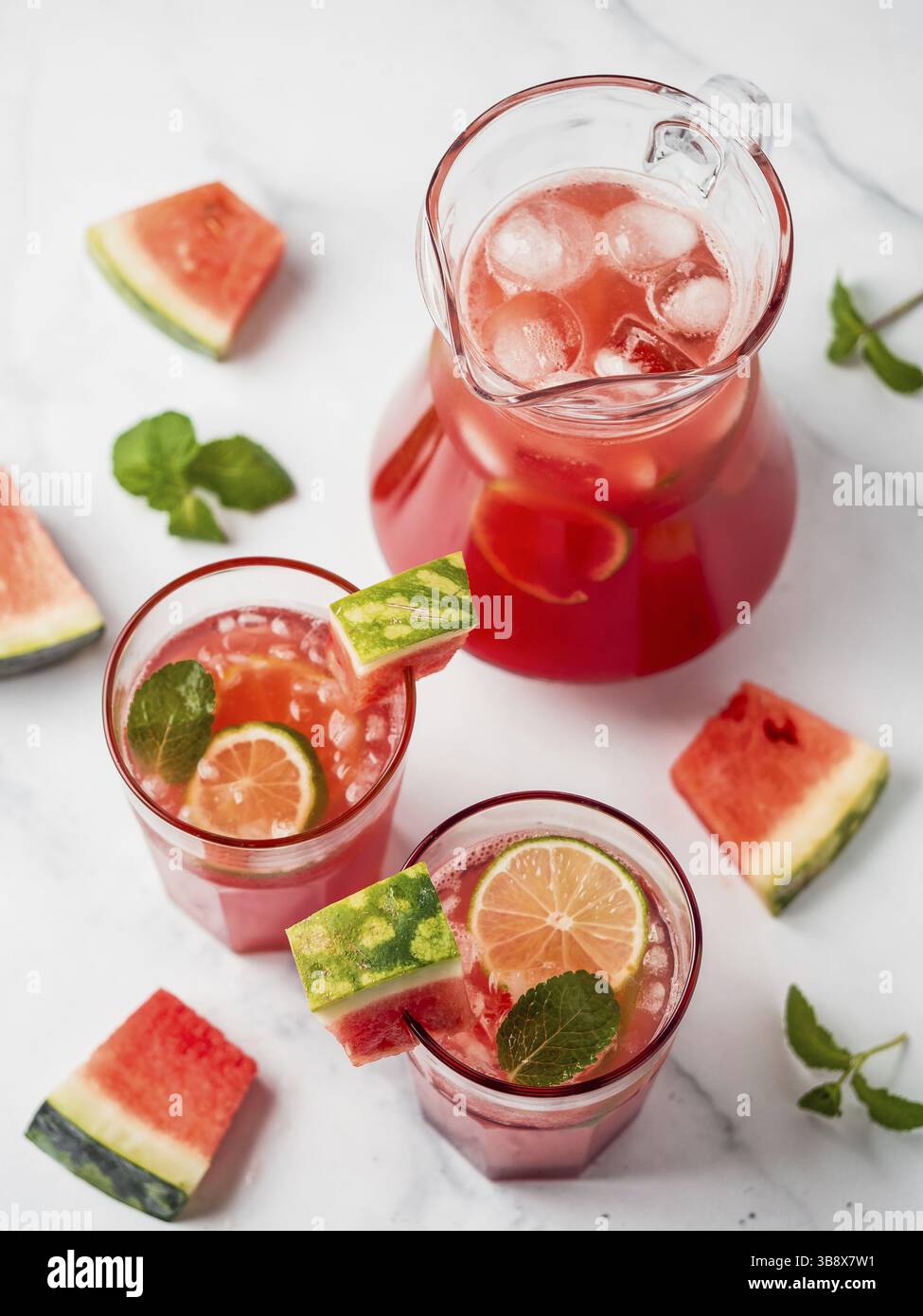 Watermelon cooler with lime, mint and ice. Perfect homemade watermelon ...