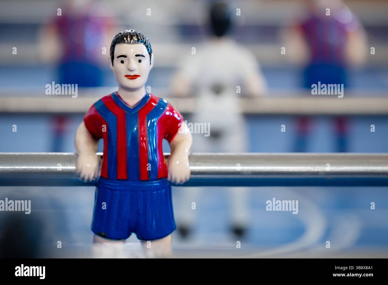 A close up shot of a traditional table football, table soccer, babyfoot ...