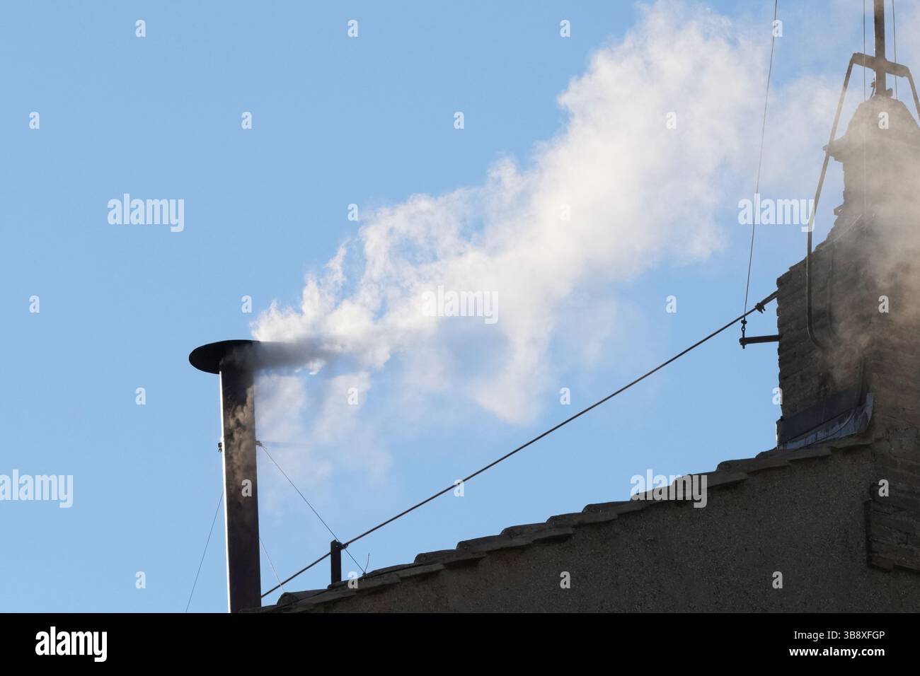White smoke billows from the chimney of the Sistine Chapel during the ...
