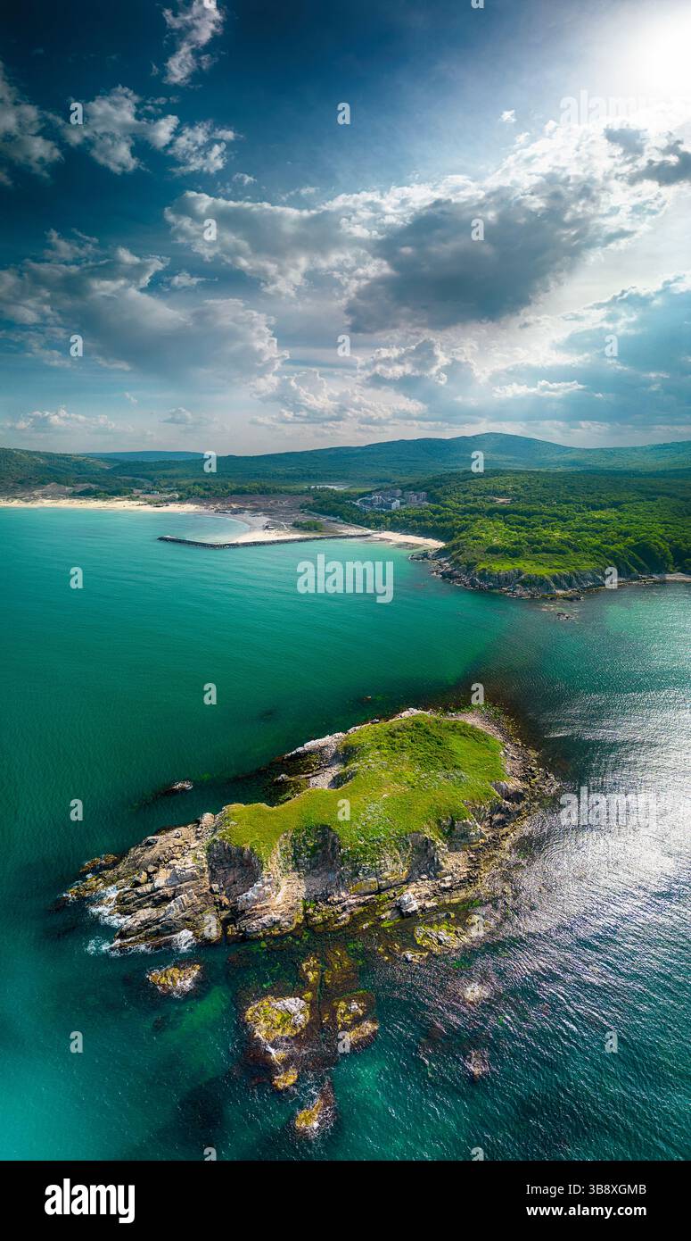 Drone aerial view during the day on the Saint Thomas rocks Saint Toma ...