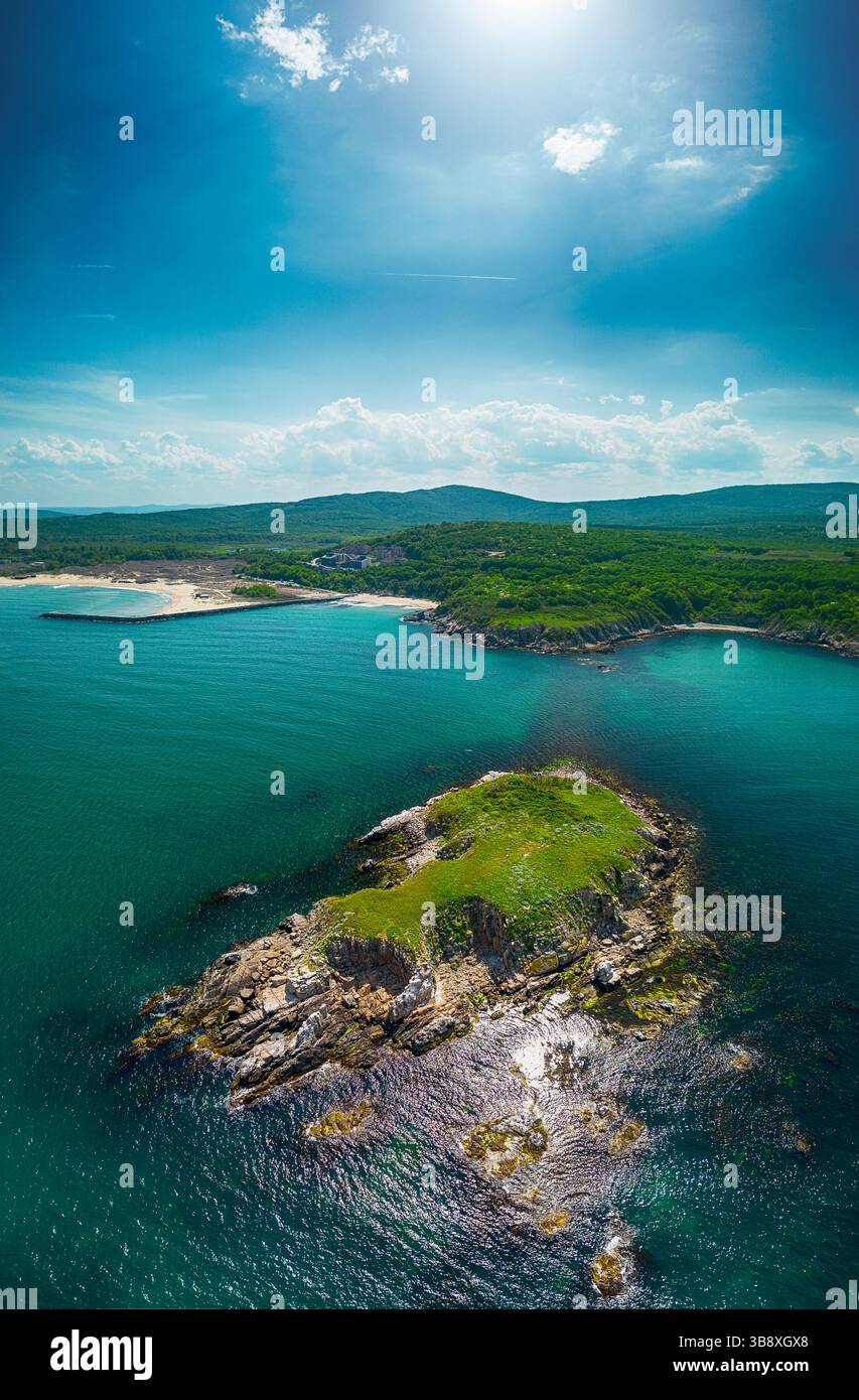 Drone aerial view during the day on the Saint Thomas rocks Saint Toma ...