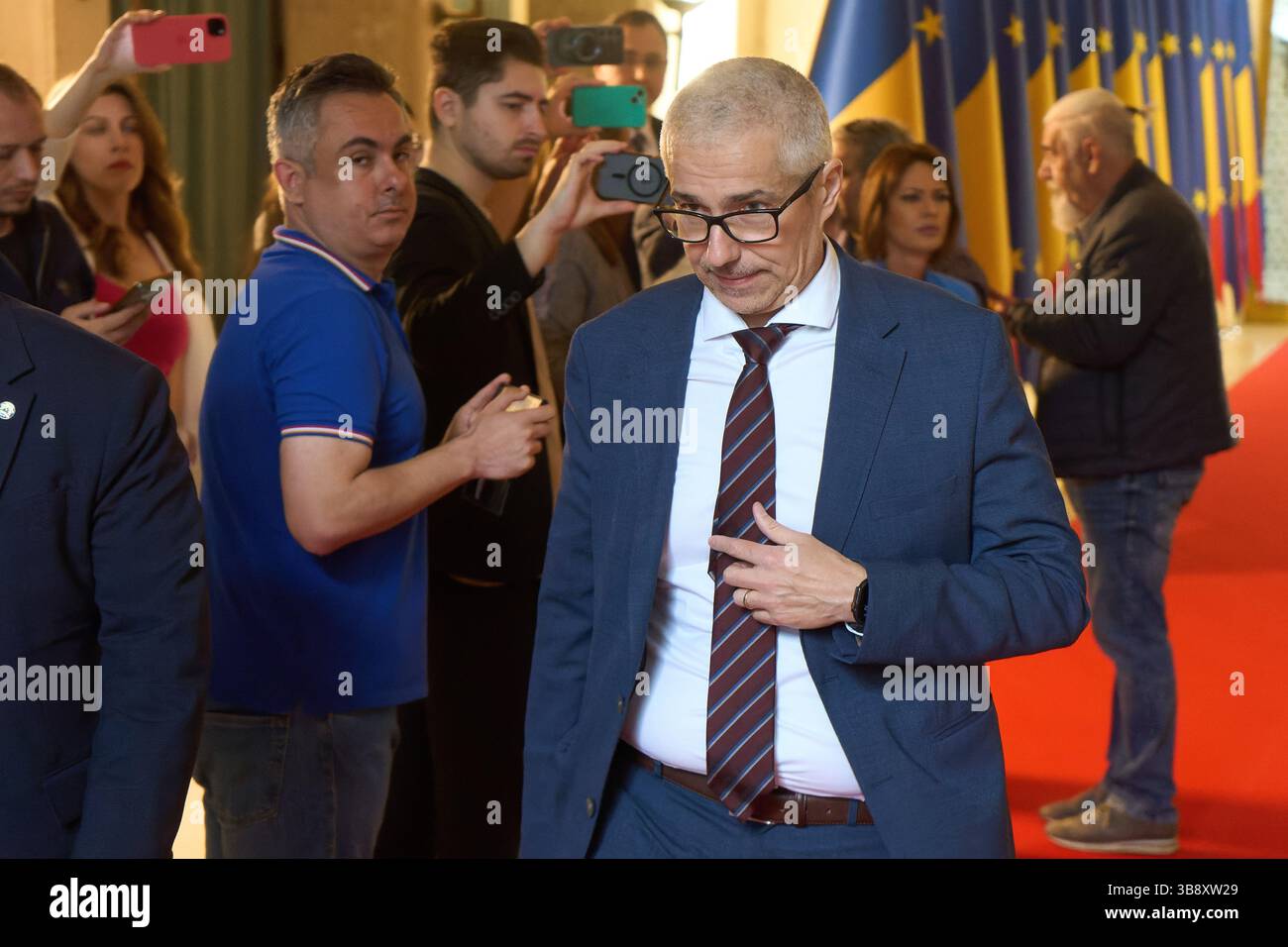 Bucharest, Romania. 8th May, 2025: Radu Marinescu, Interim Minister of Justice, arrives at the ...