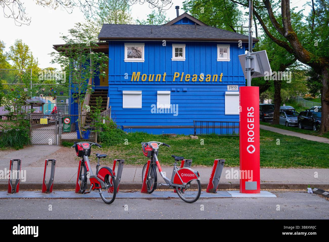 The Mount Pleasant clubhouse at Rogers Park by a row of community bikes ...