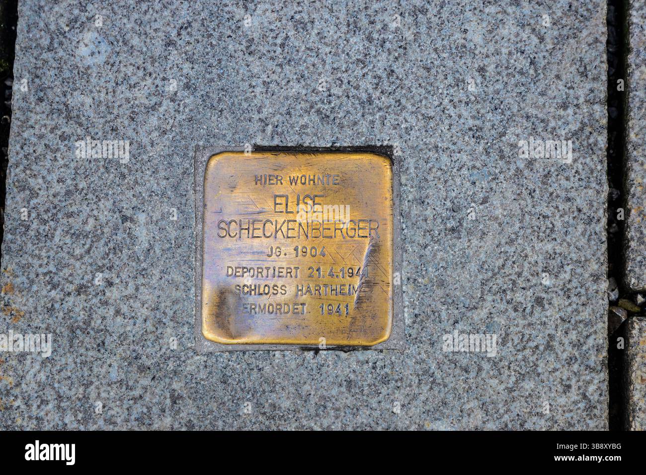 Salzburg, Austria - April 2, 2025: Stolpersteine, concrete cube bearing ...