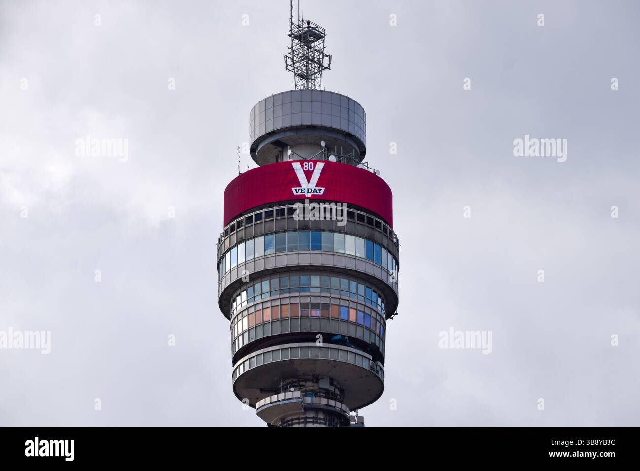 London, England, UK. 8th May, 2025. The BT Tower commemorates VE Day ...