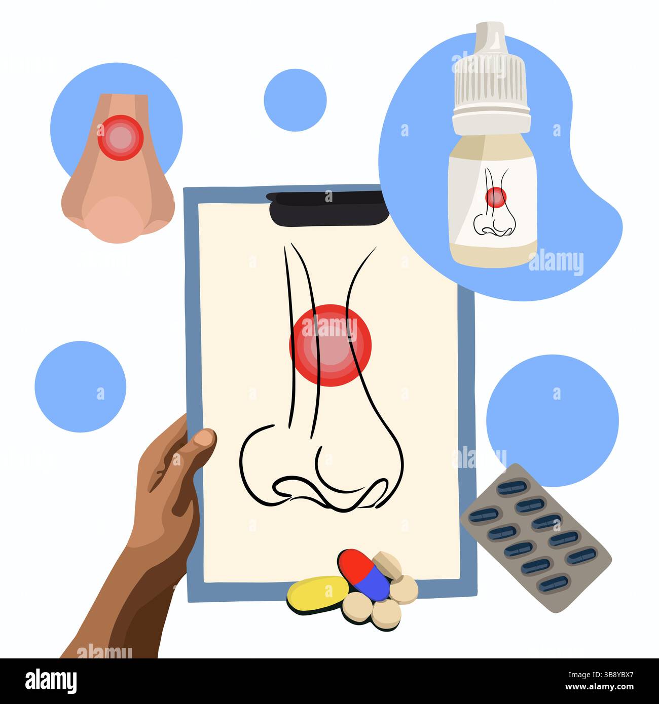Vector isolated illustration of nasal congestion. Sign of sinusitis. Treatment of sinusitis and ...