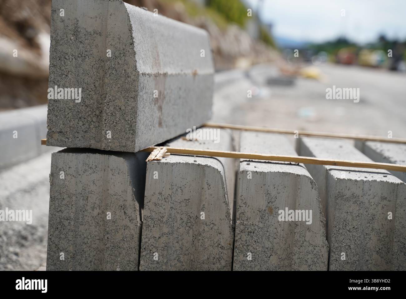 Stack of Road Curbs Ready for Installation at Highway Construction Site ...