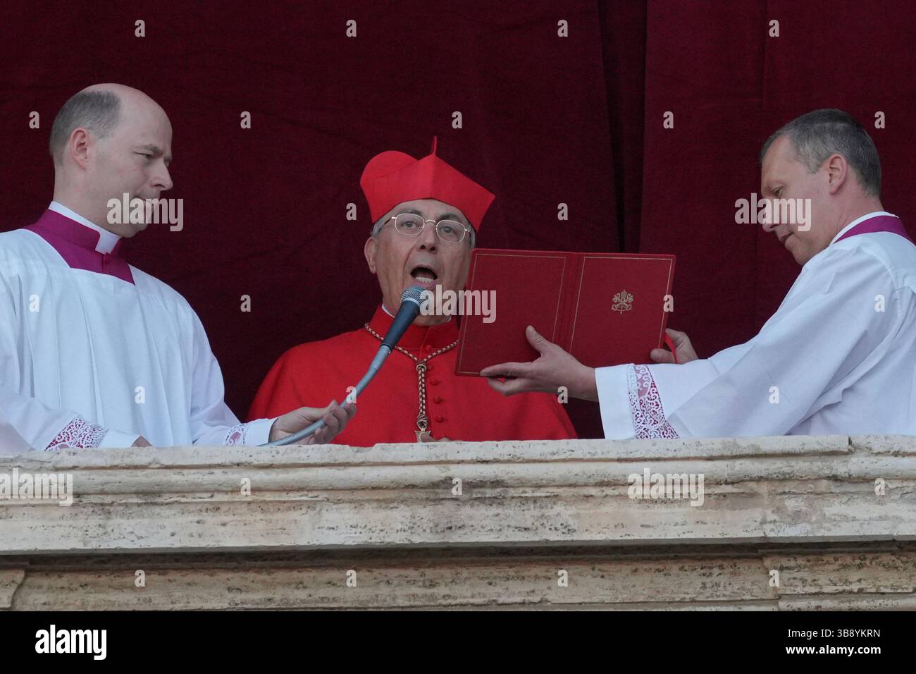 Cardinal Dominique Mamberti announces the election of the new pope, at ...