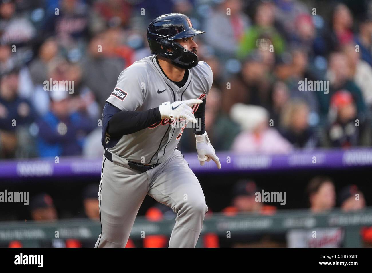 Detroit Tigers left fielder Riley Greene (31) in the third inning of a ...