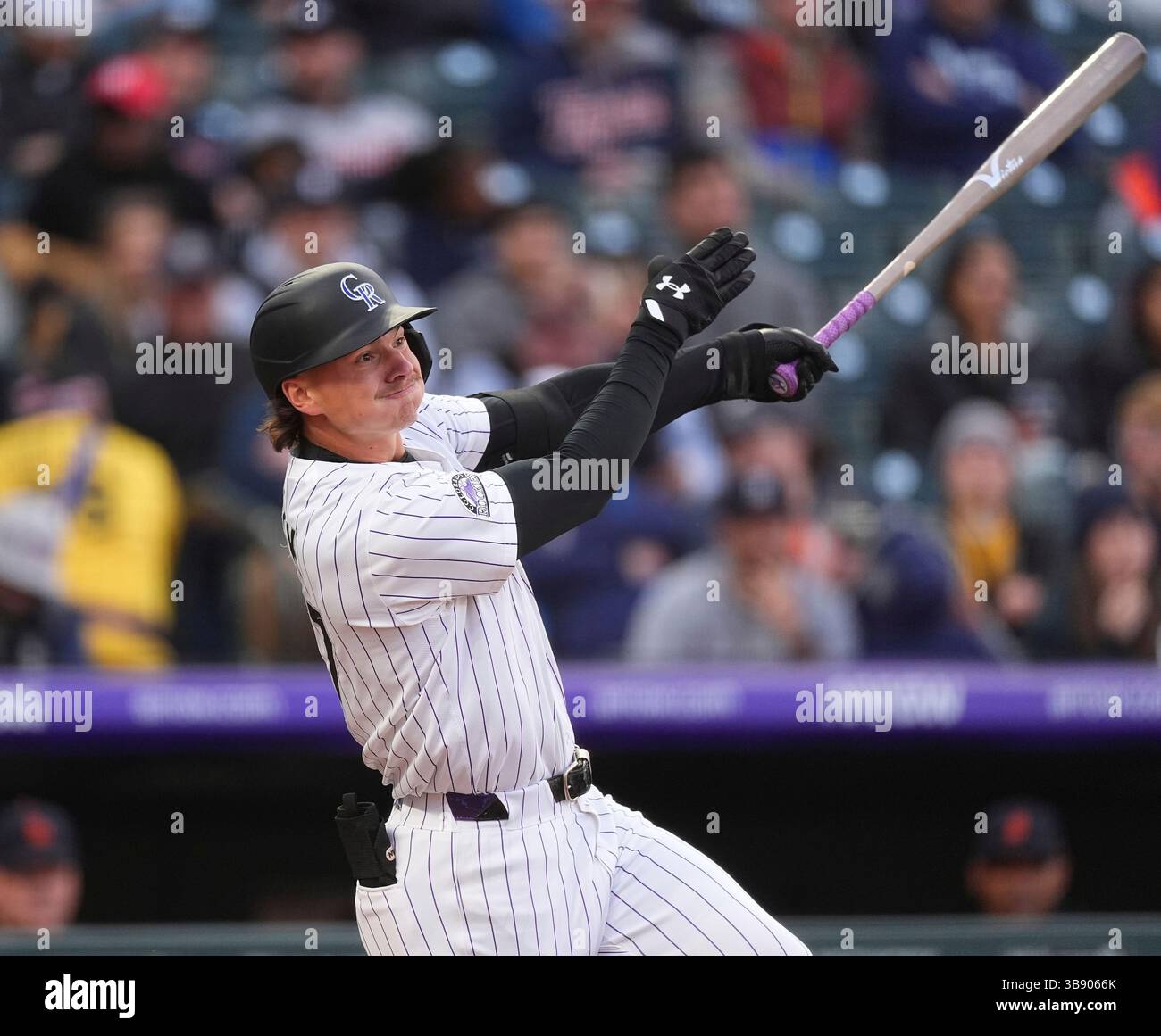 Colorado Rockies left fielder Jordan Beck (27) in the second inning of ...