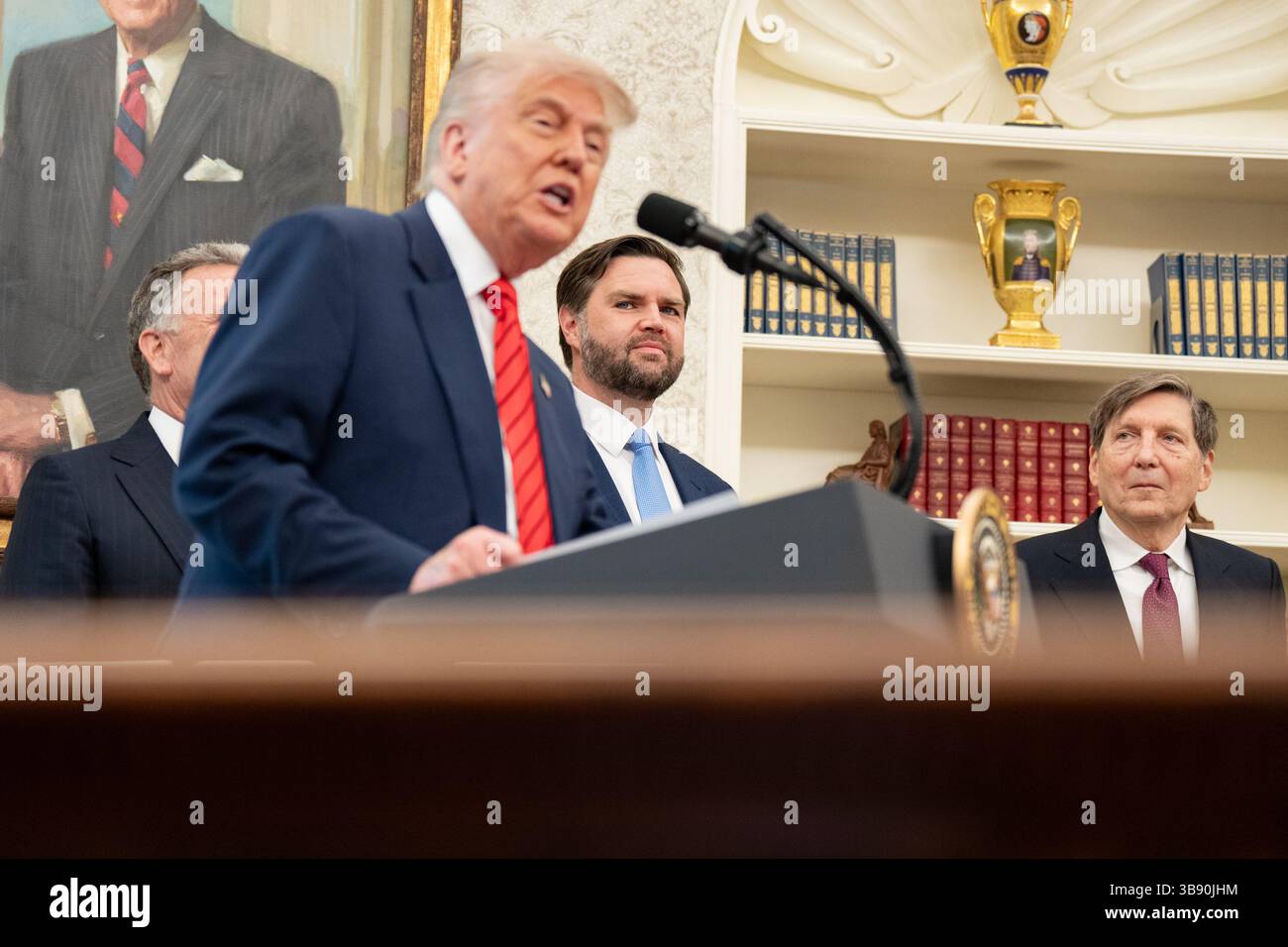 President Donald Trump participates in the swearing-in ceremony for ...