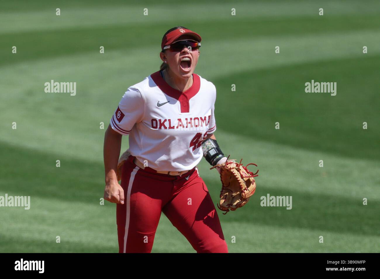 ATHENS, GA - MAY 08: Oklahoma infielder Gabbie Garcia (42) screams ...
