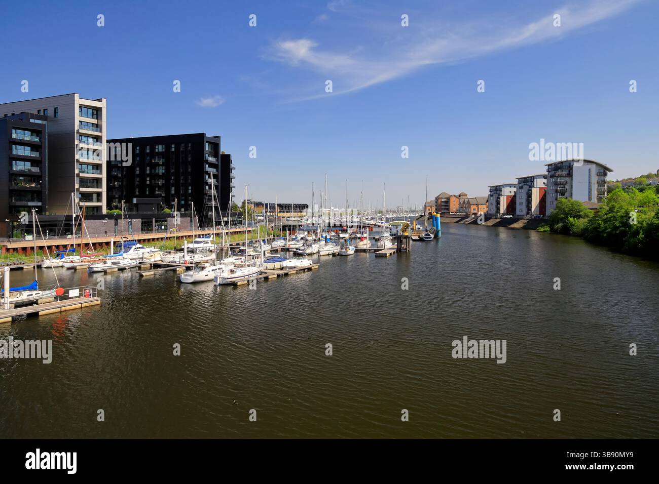 The River Ely where it meets Cardiff Bay with Cardiff - and Cardiff ...
