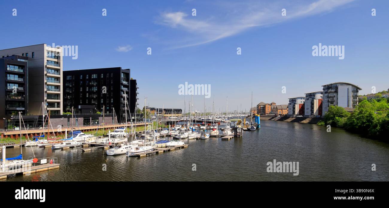 The River Ely where it meets Cardiff Bay with Cardiff - and Cardiff ...